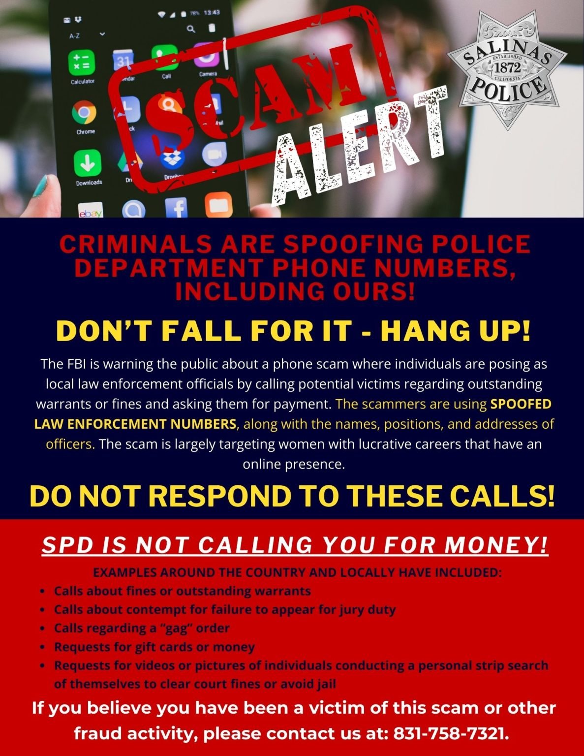 Individuals Spoofing Law Enforcement Phone Numbers | Salinas Police ...